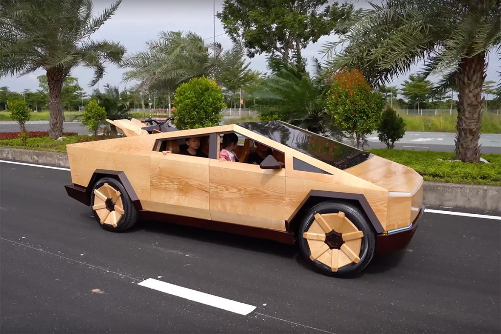 Fully functional wooden Tesla Cybertruck built from scratch in just 100 ...